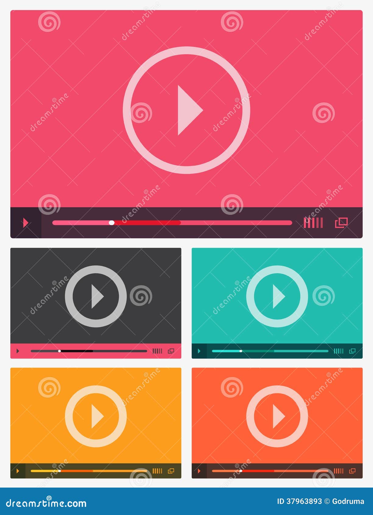 Modern Flat Video Player Interface. Stock Vector - Illustration of blue ...