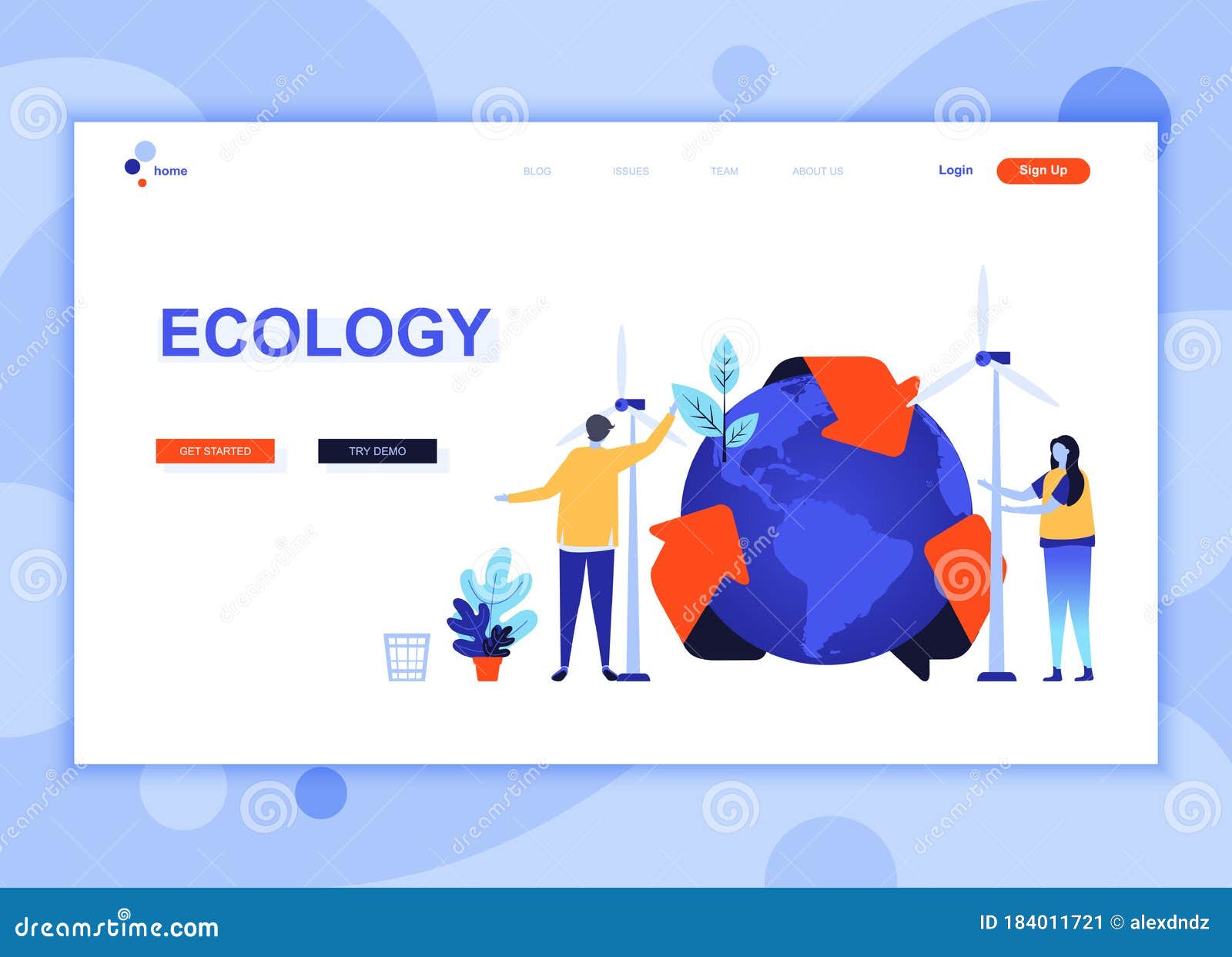 Modern Flat Web Page Design Template Concept of Ecology Earth Decorated ...
