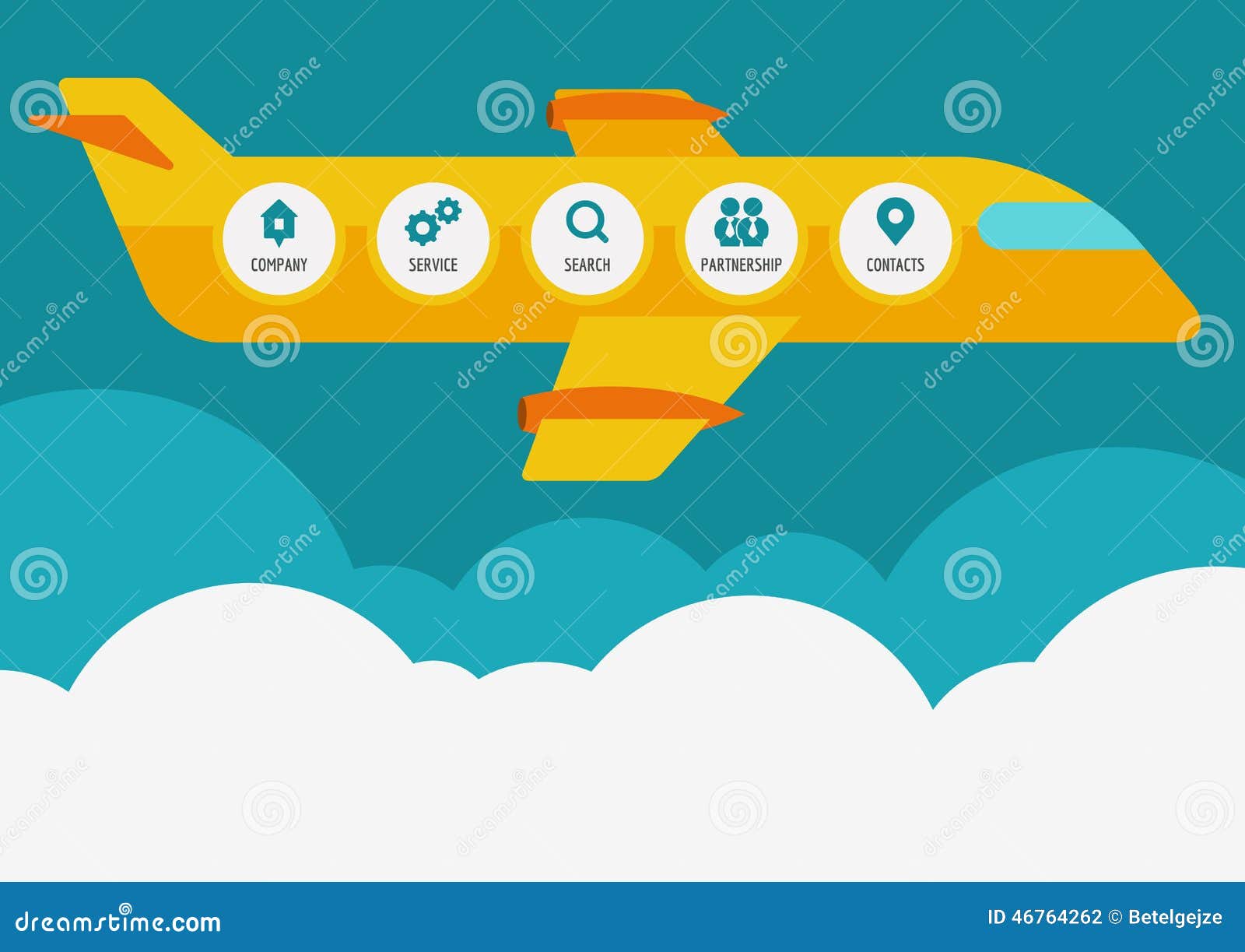 Modern Flat Website Template with Yellow Plane, Responsive Vector ...