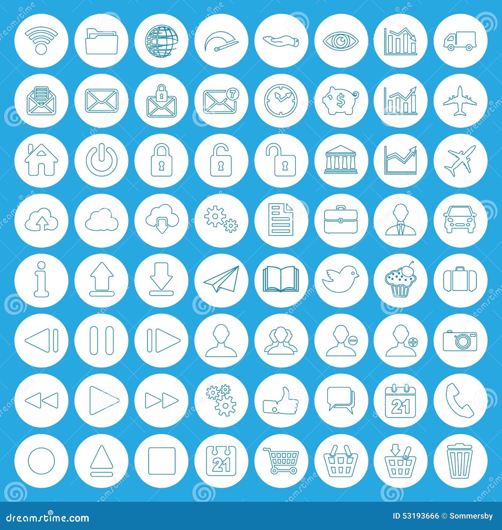 Modern Flat White Linear Icon Set of Web, Multimedia and Business Icons ...