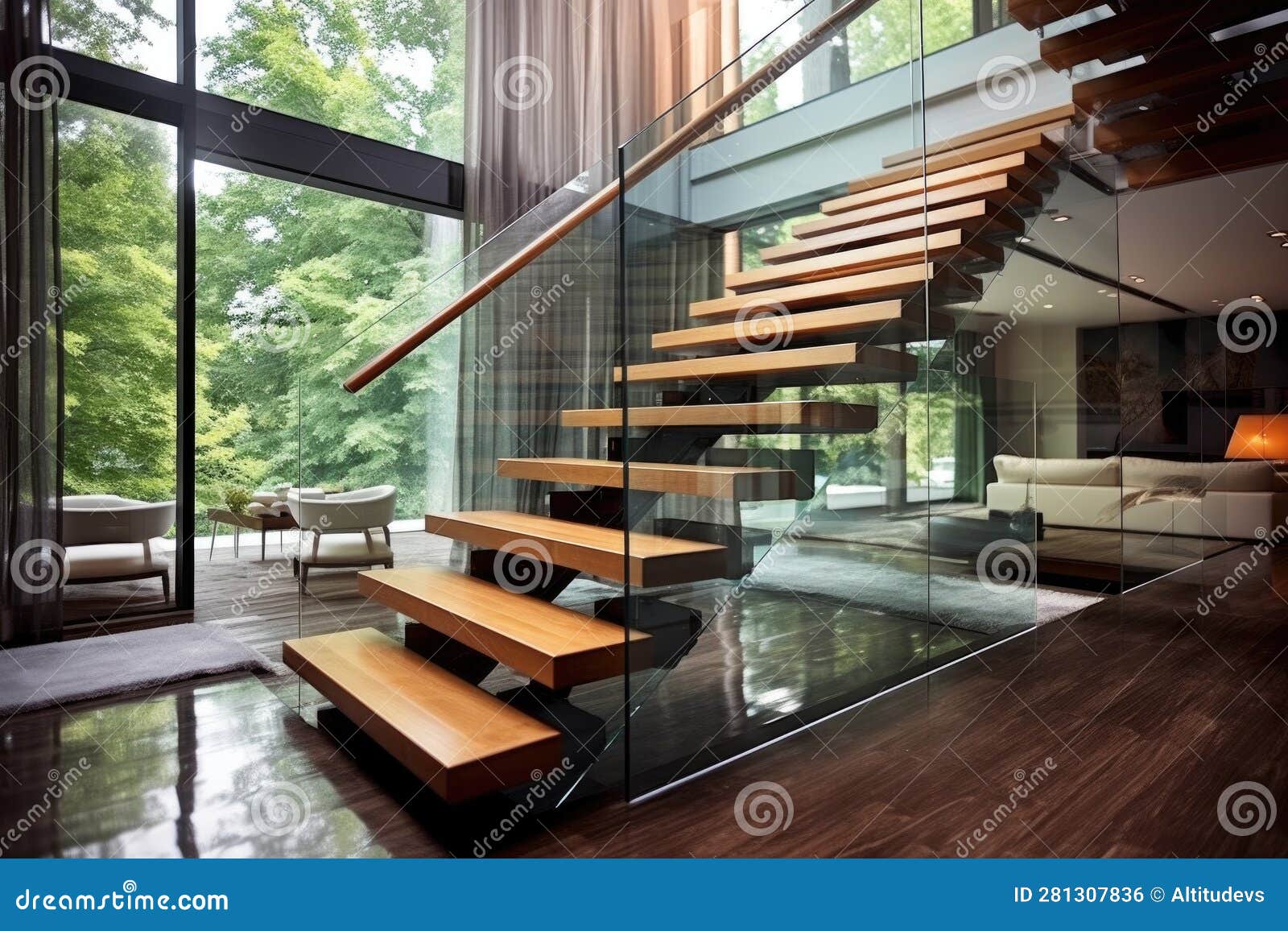 Modern Floating Staircase With Glass Railing Stock Photography ...