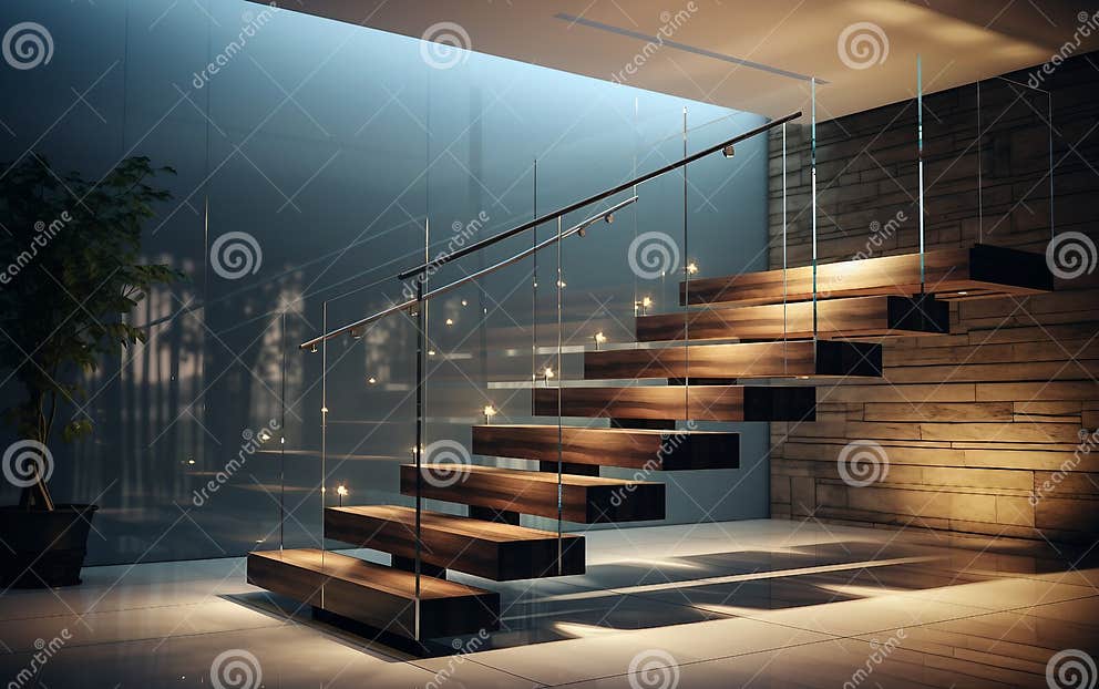 Modern Floating Stairs on Generative Ai. Stock Illustration ...