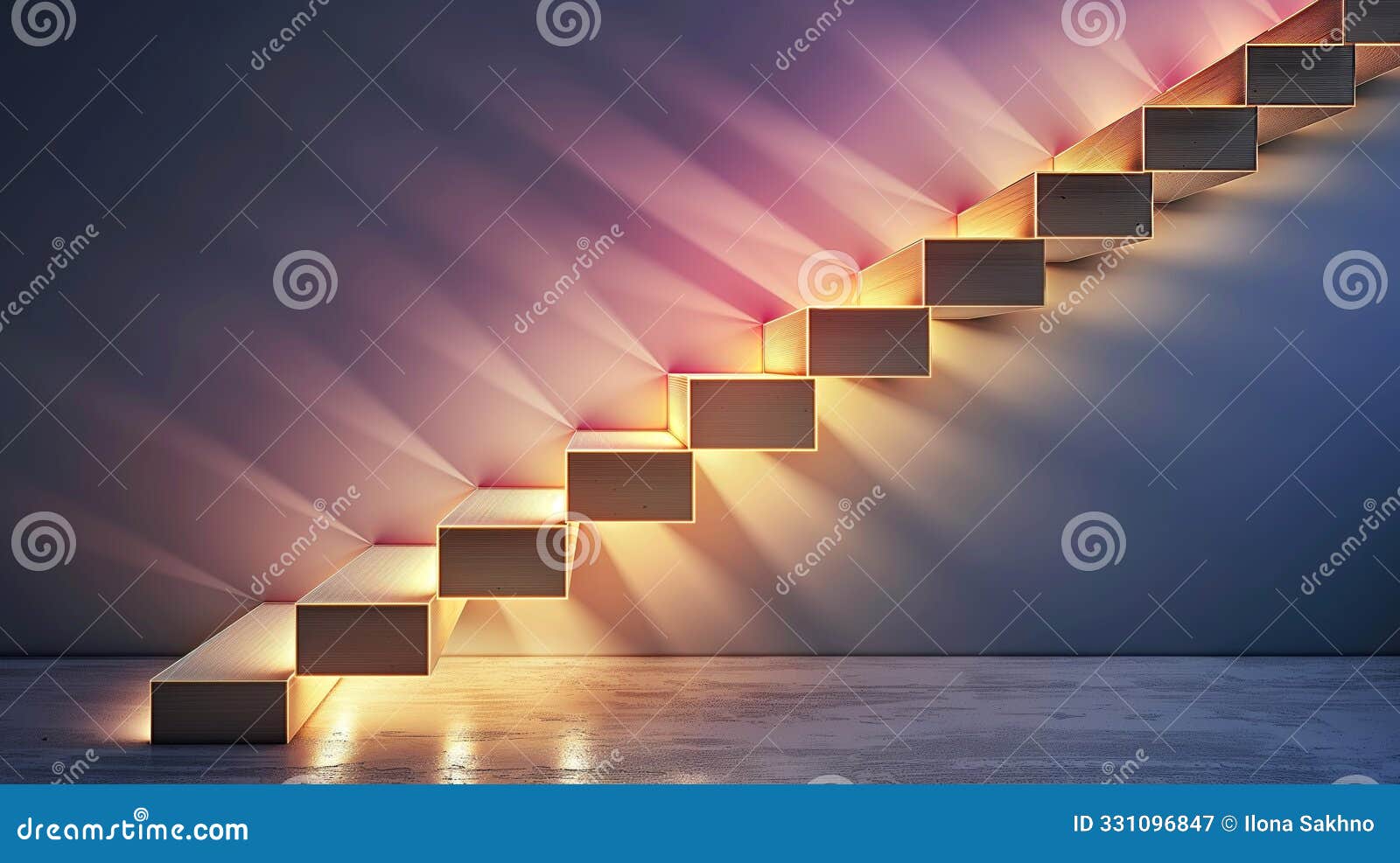 Modern Floating Stairs with Creative Lighting Design Stock Illustration ...