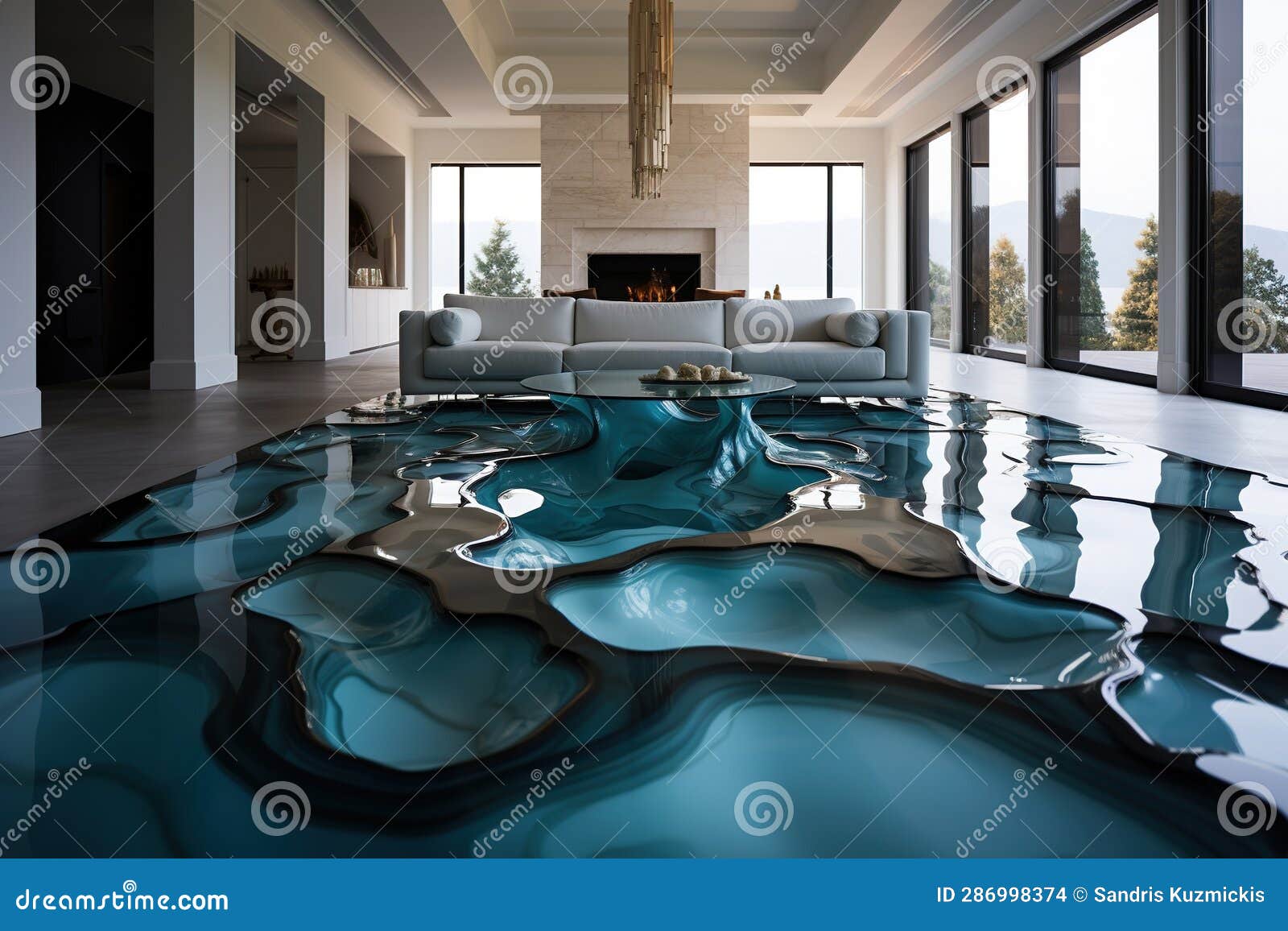 Modern Floor Made with White and Blue Epoxy Resin Stock Photo - Image ...