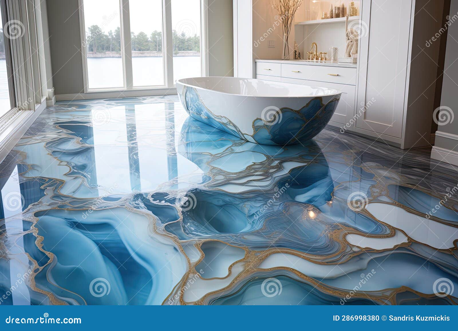 Modern Floor Made with White and Blue Epoxy Resin Stock Illustration ...