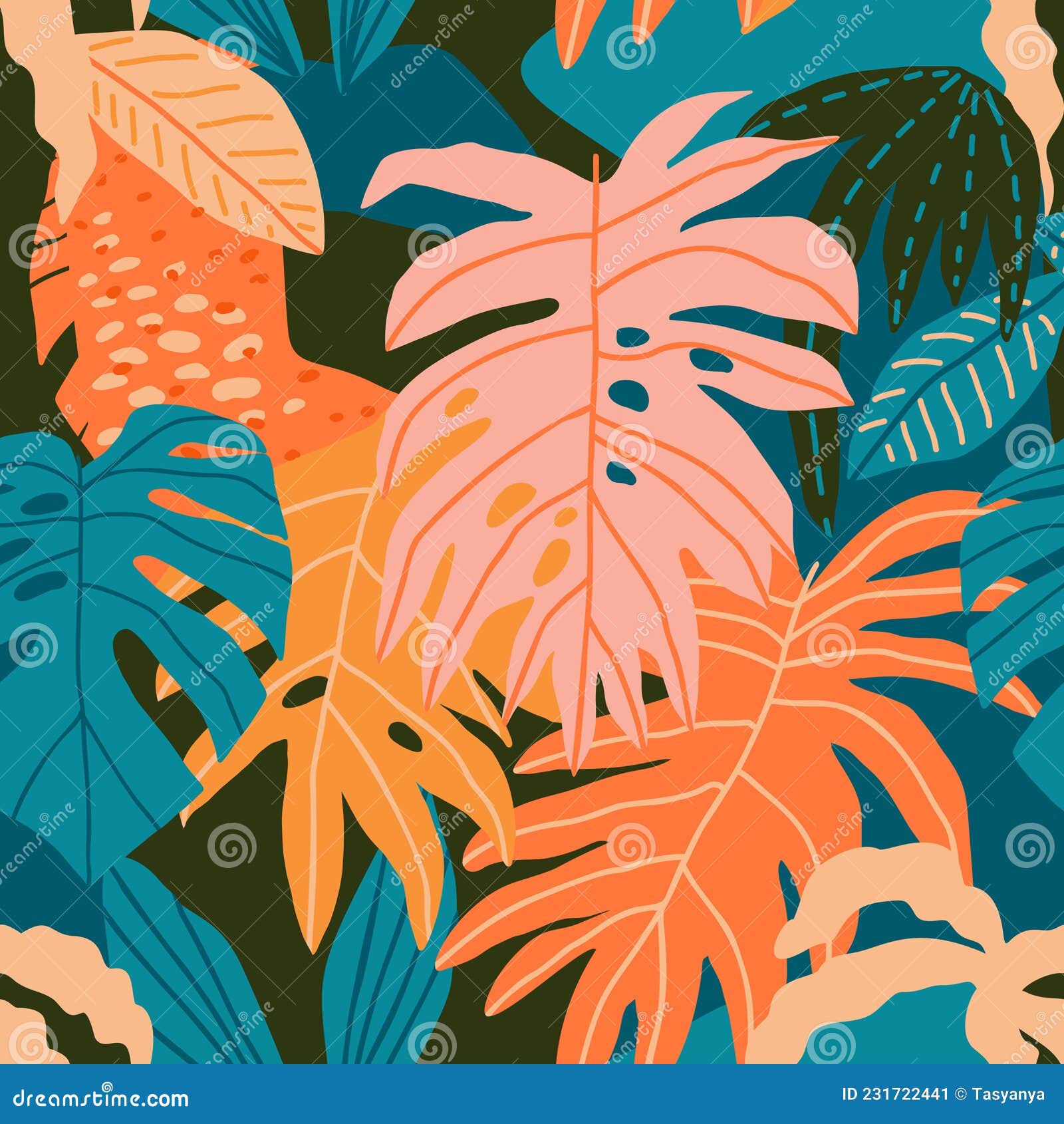 Modern Floral Tropical Hawaiian Seamless Pattern in Vector. Stock ...