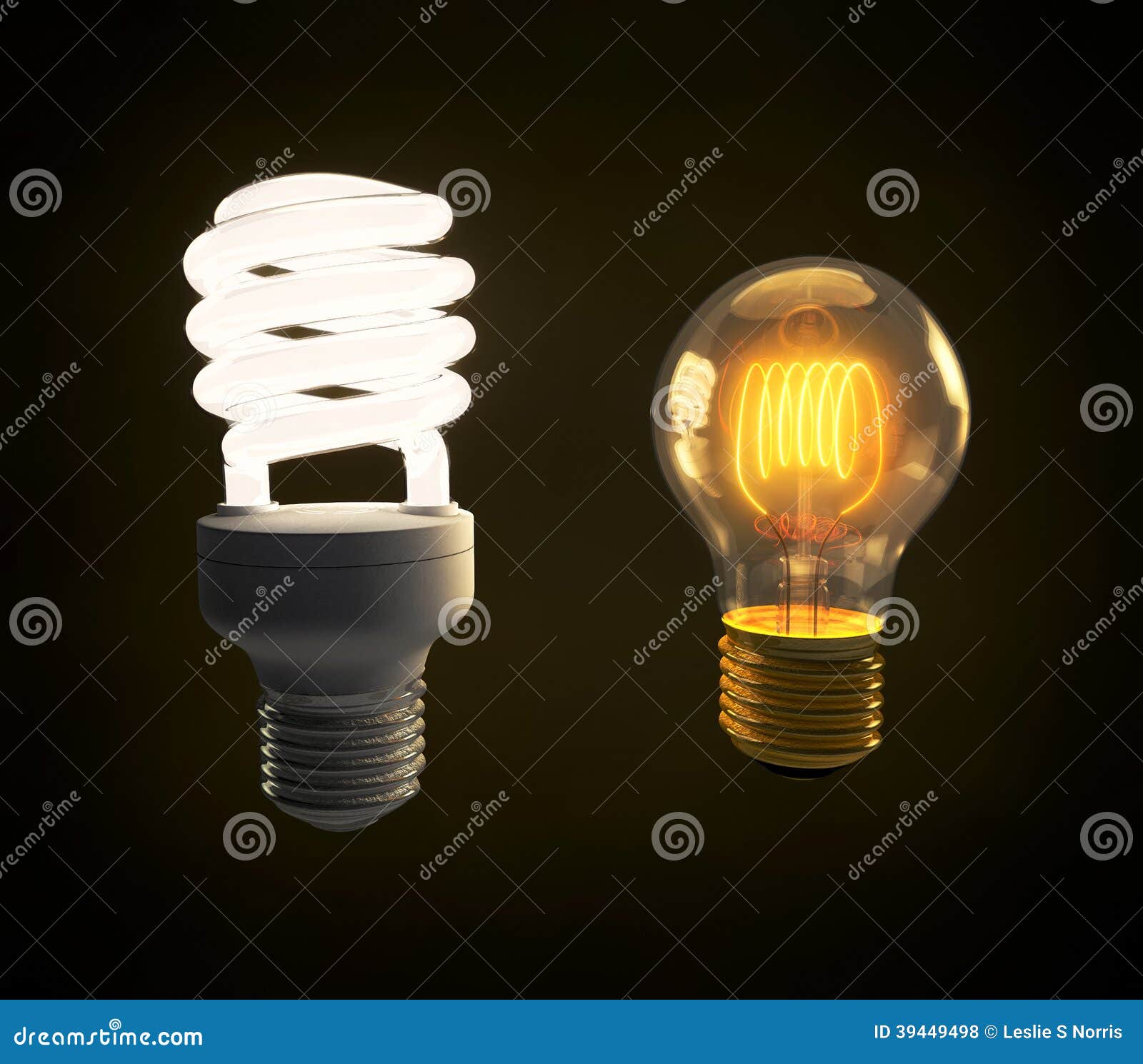 A Modern Fluorescent and Vintage Incandescent Light Bulb Side by Stock ...