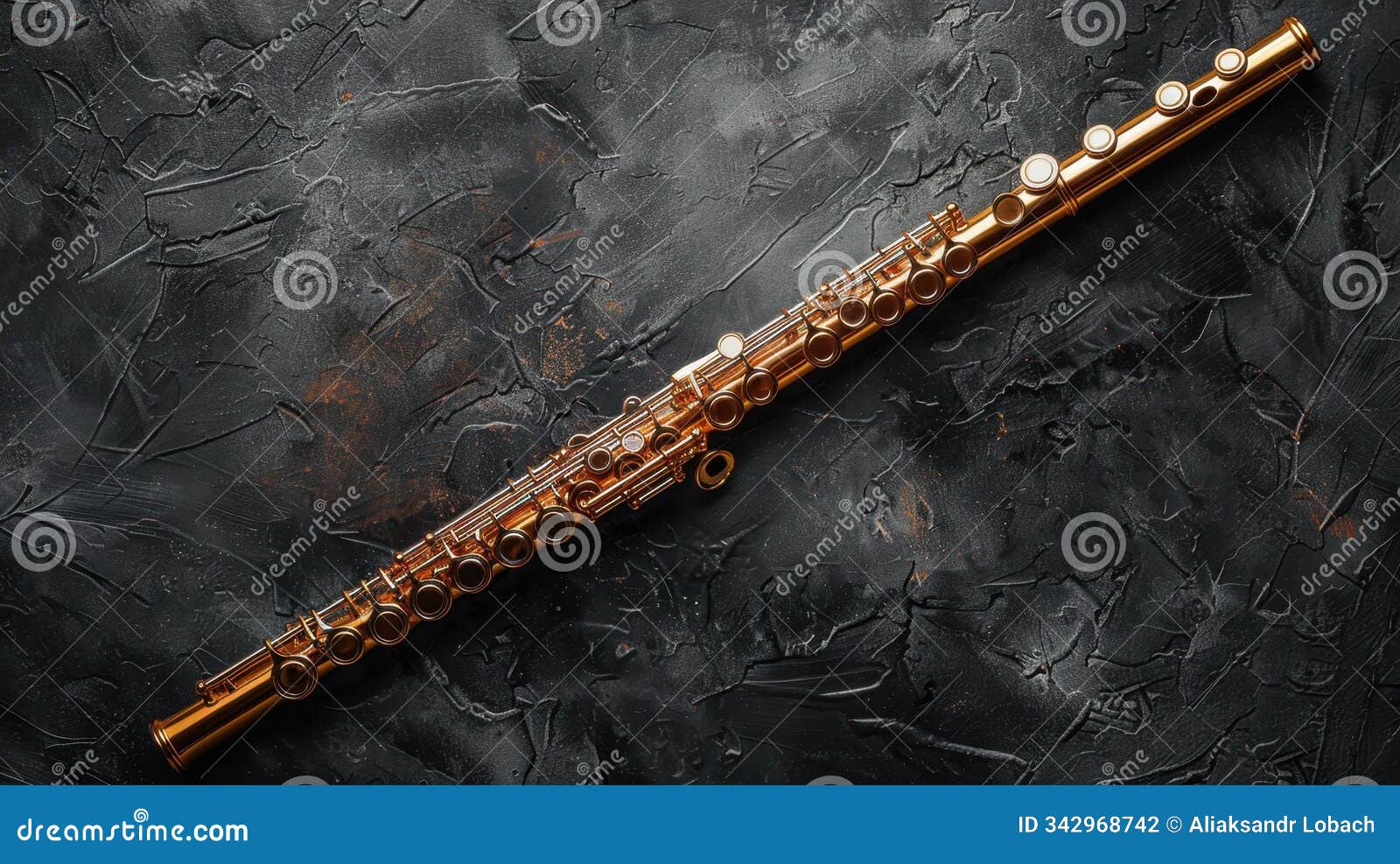 A Modern Flute with Playing Holes on a Black Background. Musical ...