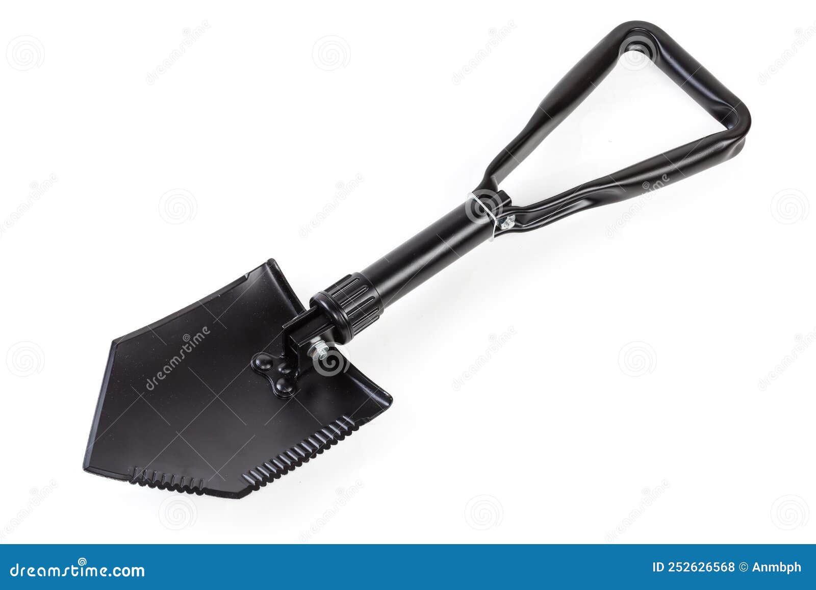 Modern Folding Steel Entrenching Tool on a White Background Stock Photo ...