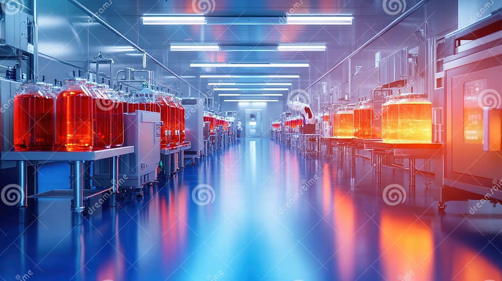 Modern Food Processing Facility with Vibrant Liquid Containers Stock ...