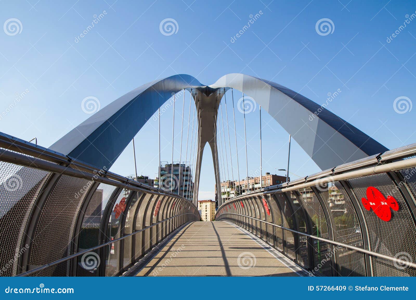 Modern Footbridge with Supporting Arches and Steel Bulkheads Stock ...