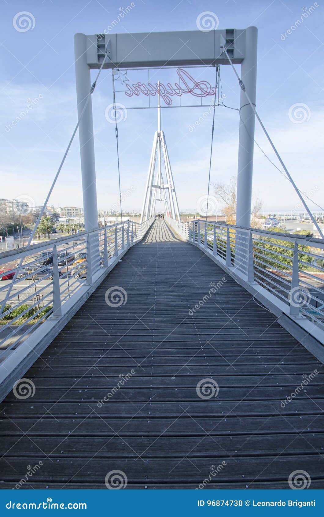 Modern Footbridge in a Urban Park Stock Photo - Image of downtown ...