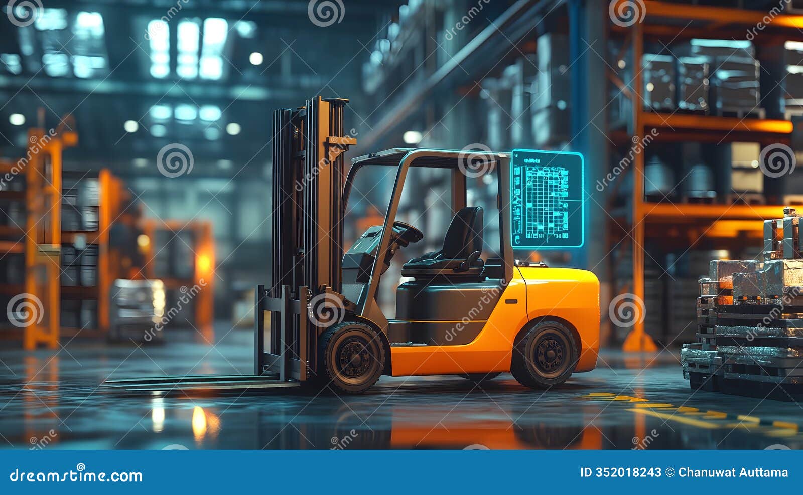 Modern Forklift in a Warehouse with Digital Display Stock Illustration ...
