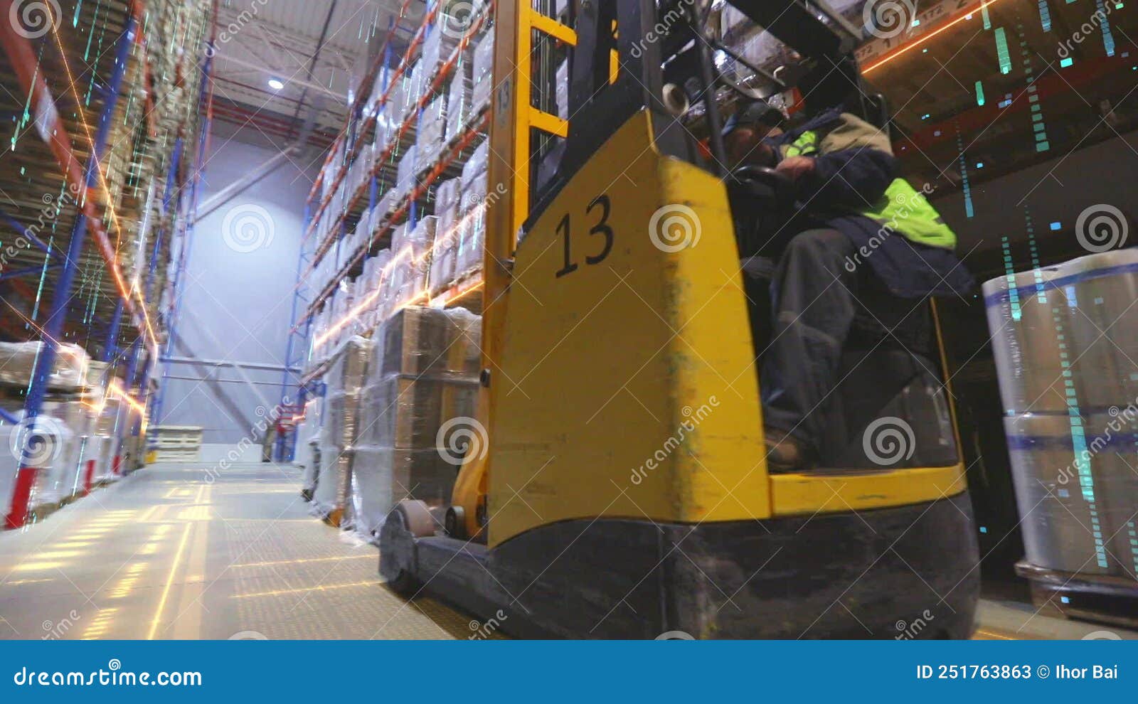 Forklift in a Warehouse. Forklift in a Large Modern Warehouse with ...