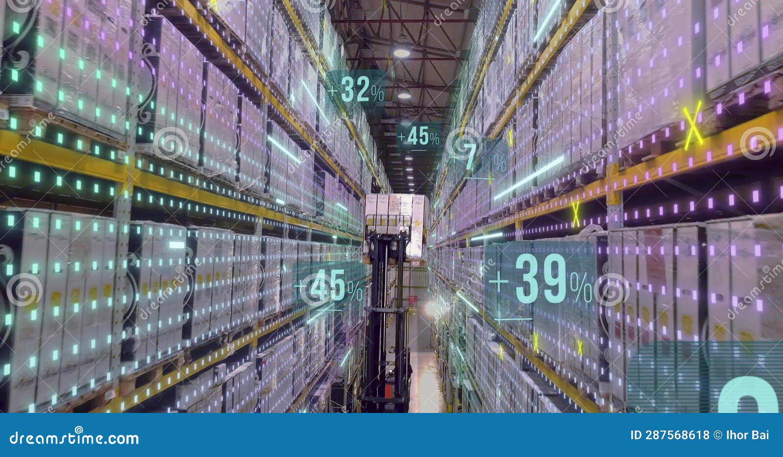 Visualization of Modern Technologies. Modern Forklift in a Warehouse ...