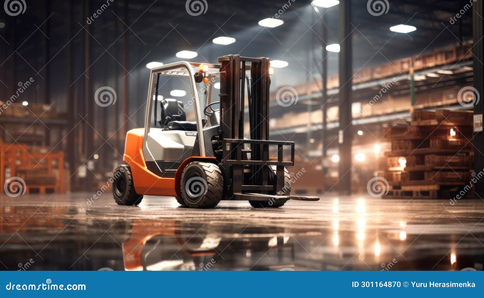 A Modern Forklift for Working in a Warehouse, Loading, Unloading and ...