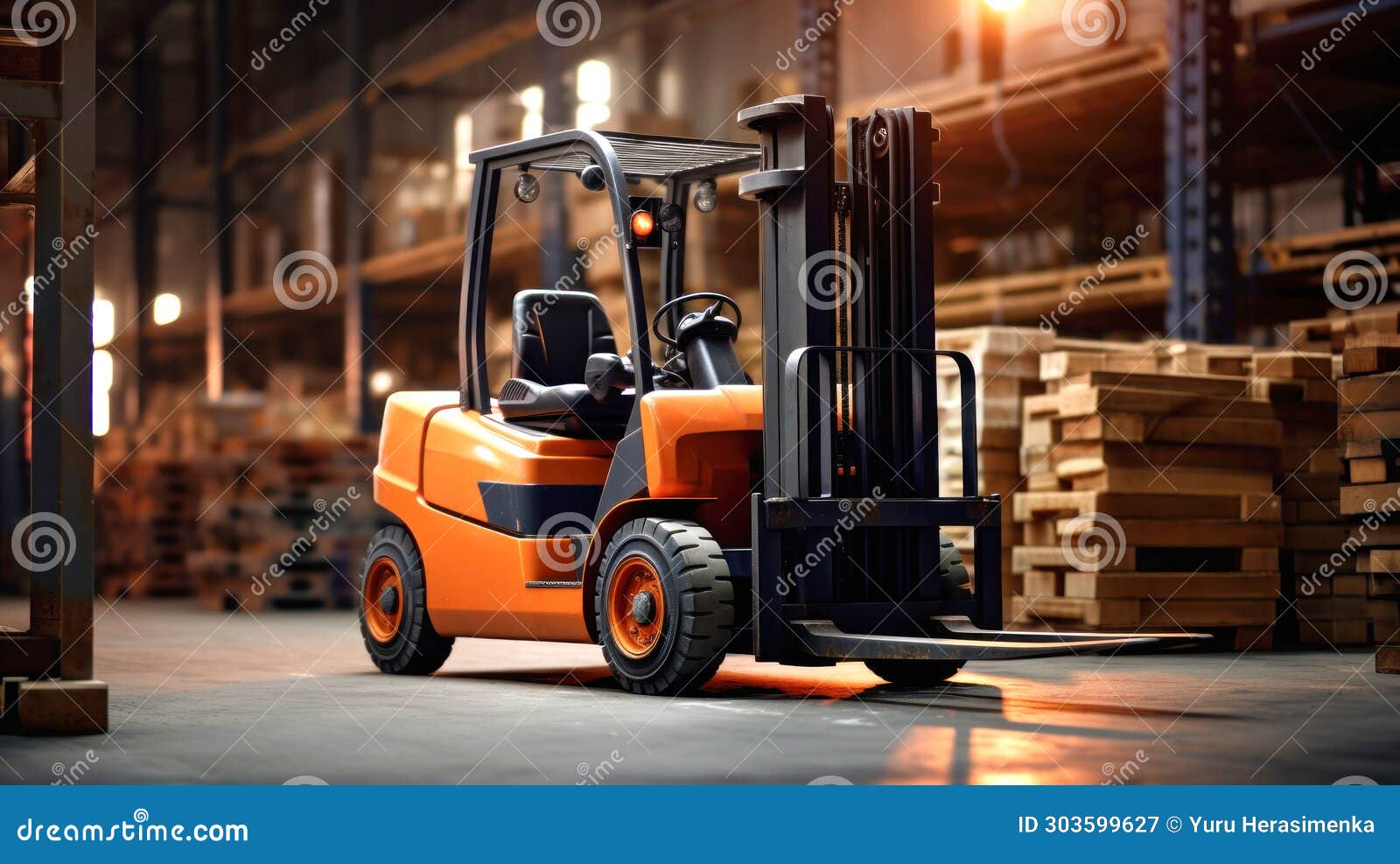 A Modern Forklift for Working in a Warehouse, Loading, Unloading and ...