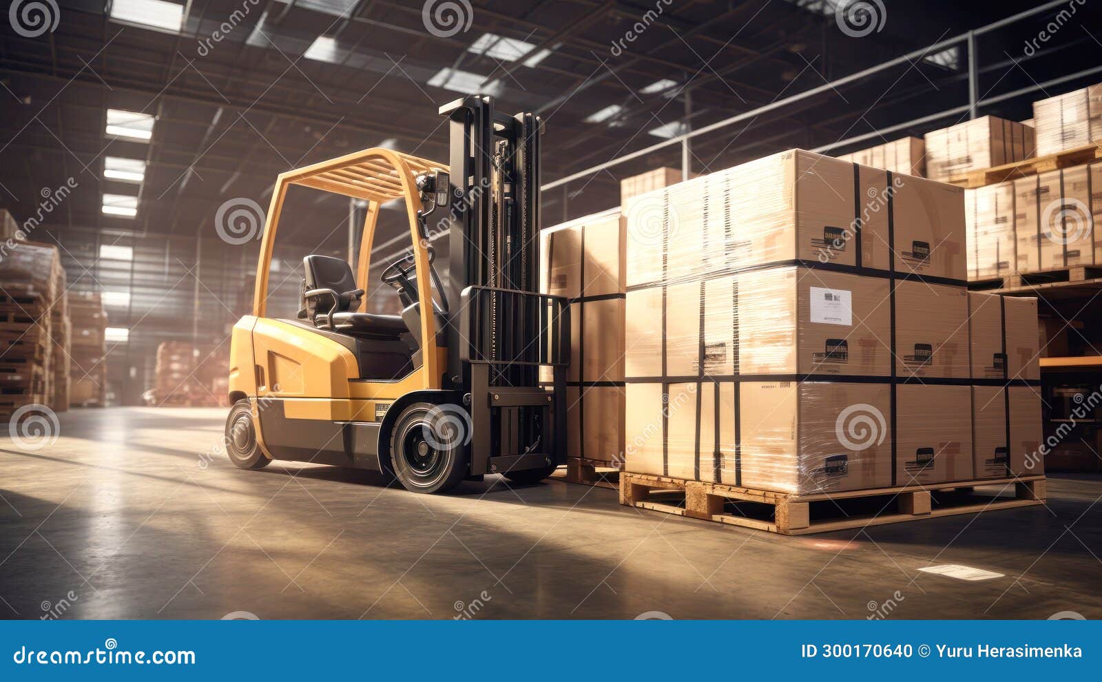 A Modern Forklift for Working in a Warehouse, Loading, Unloading and ...