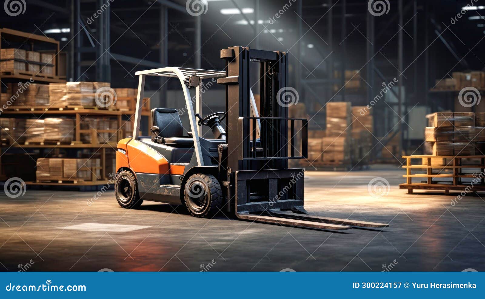 A Modern Forklift for Working in a Warehouse, Loading, Unloading and ...