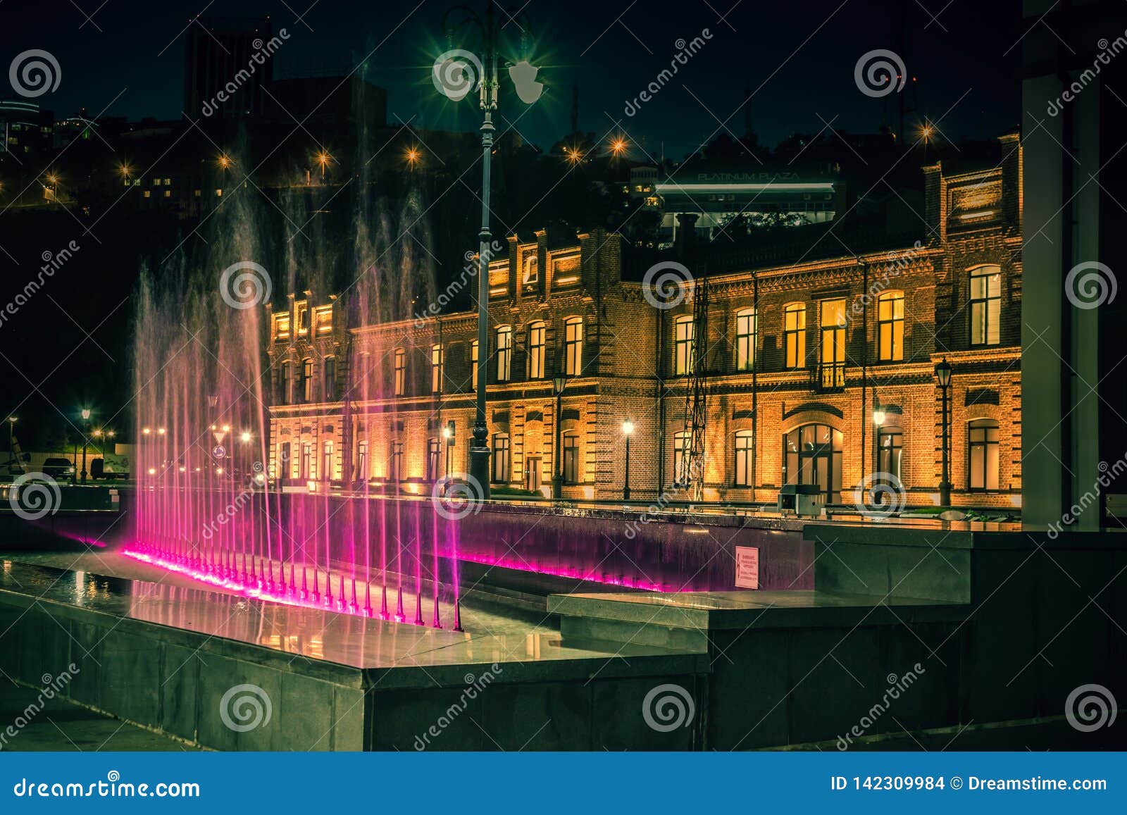 Fountain at night stock photo. Image of architecture - 142309984