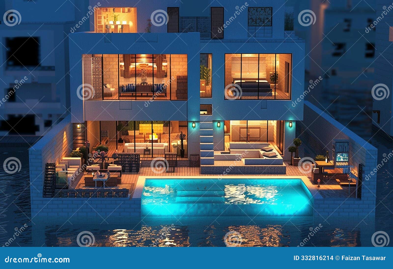 Modern Four-Floor Midnight Blue-Colored Home with Pool -Generative Ai ...