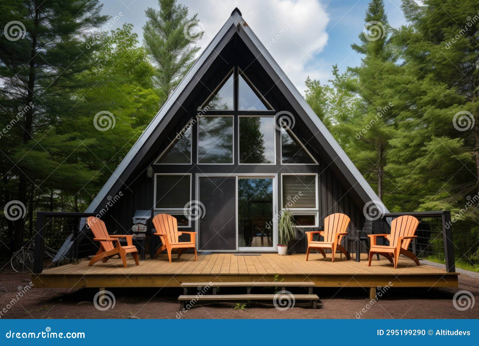 Modern a-frame Cabin with Silver Metal Accents Stock Photo - Image of ...