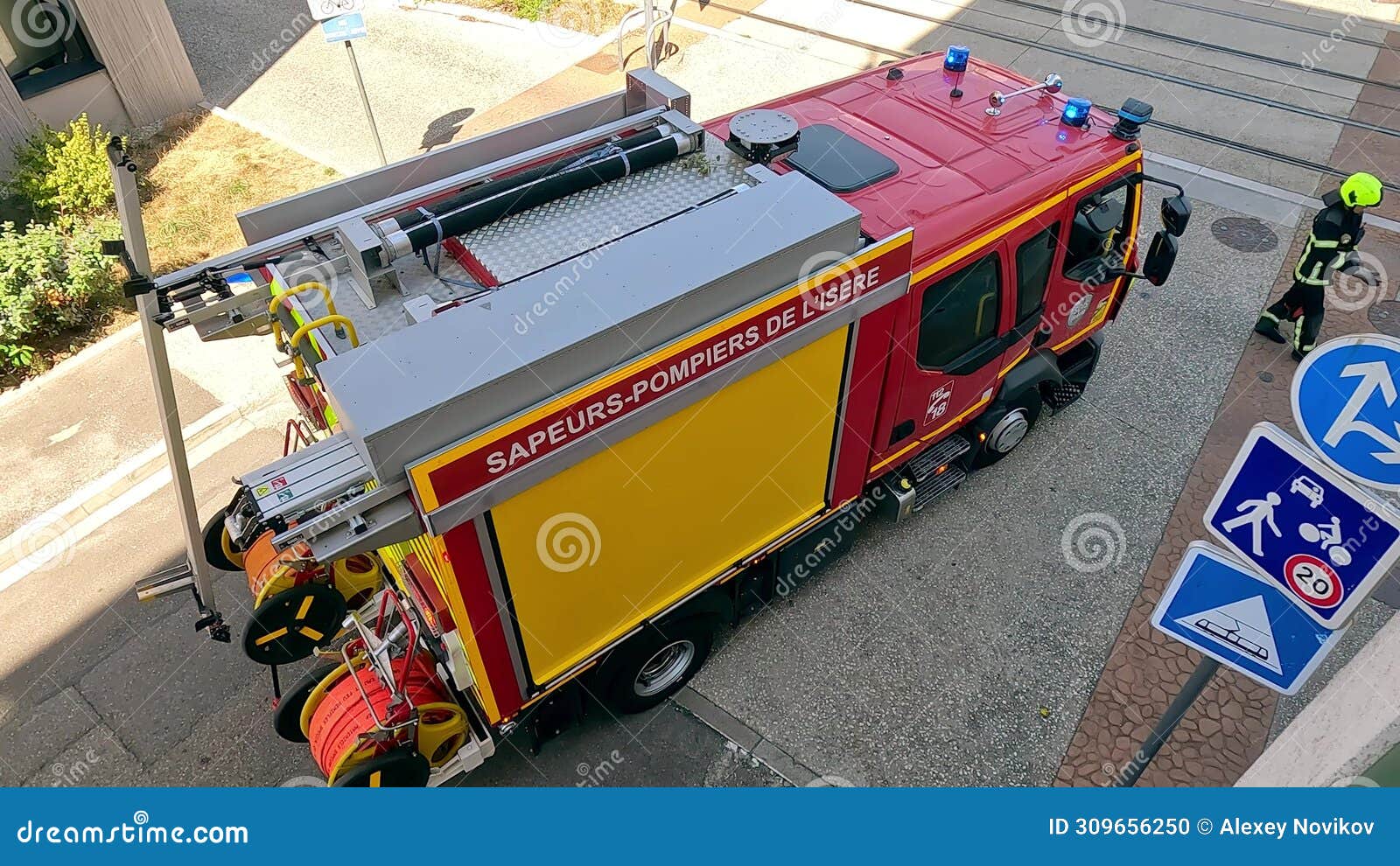 Modern French Fire Engine Attending Fire, View from Above Editorial ...