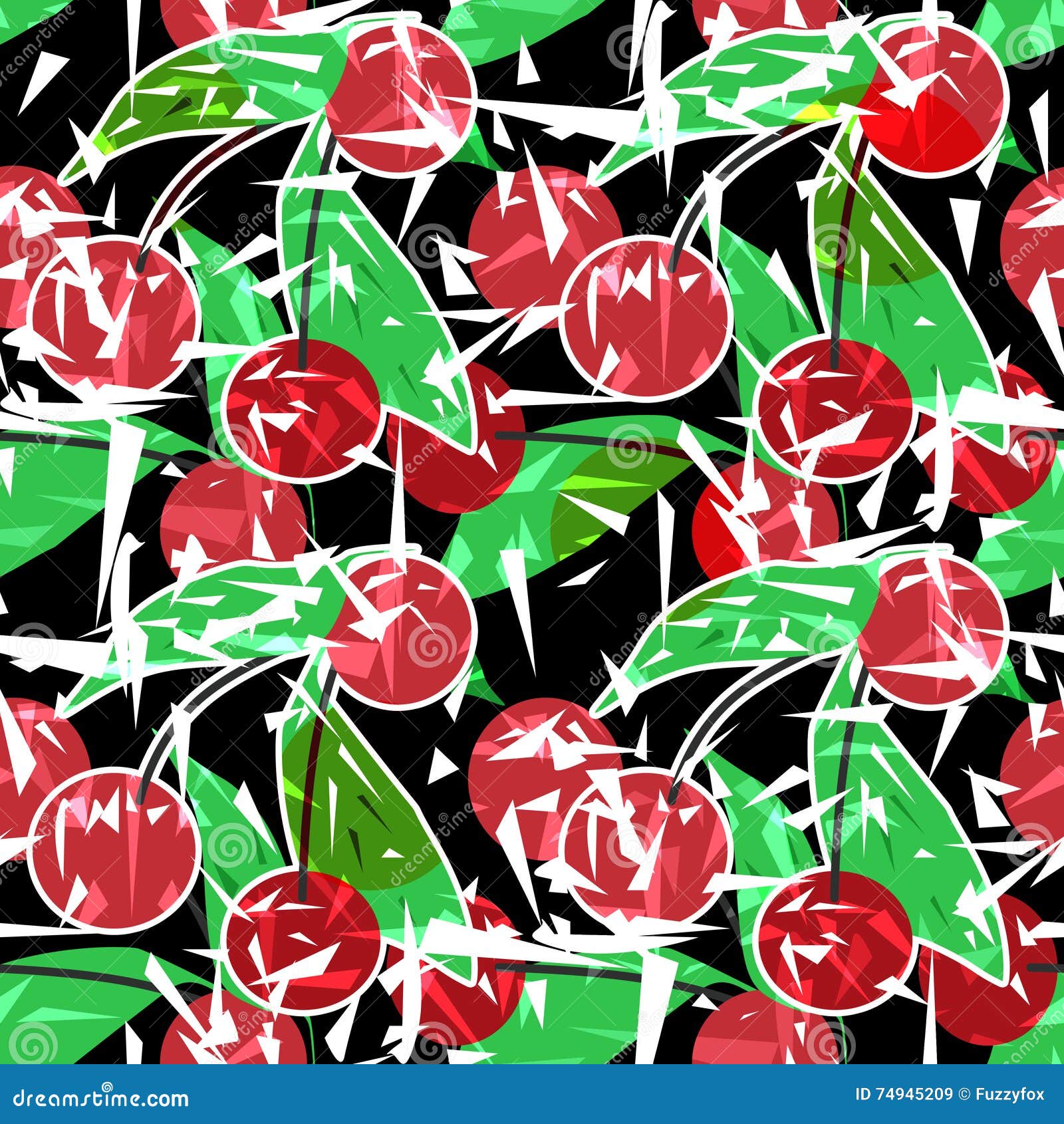 Modern Fresh Seamless Pattern with Cherries. Repeating Stylized Stock ...