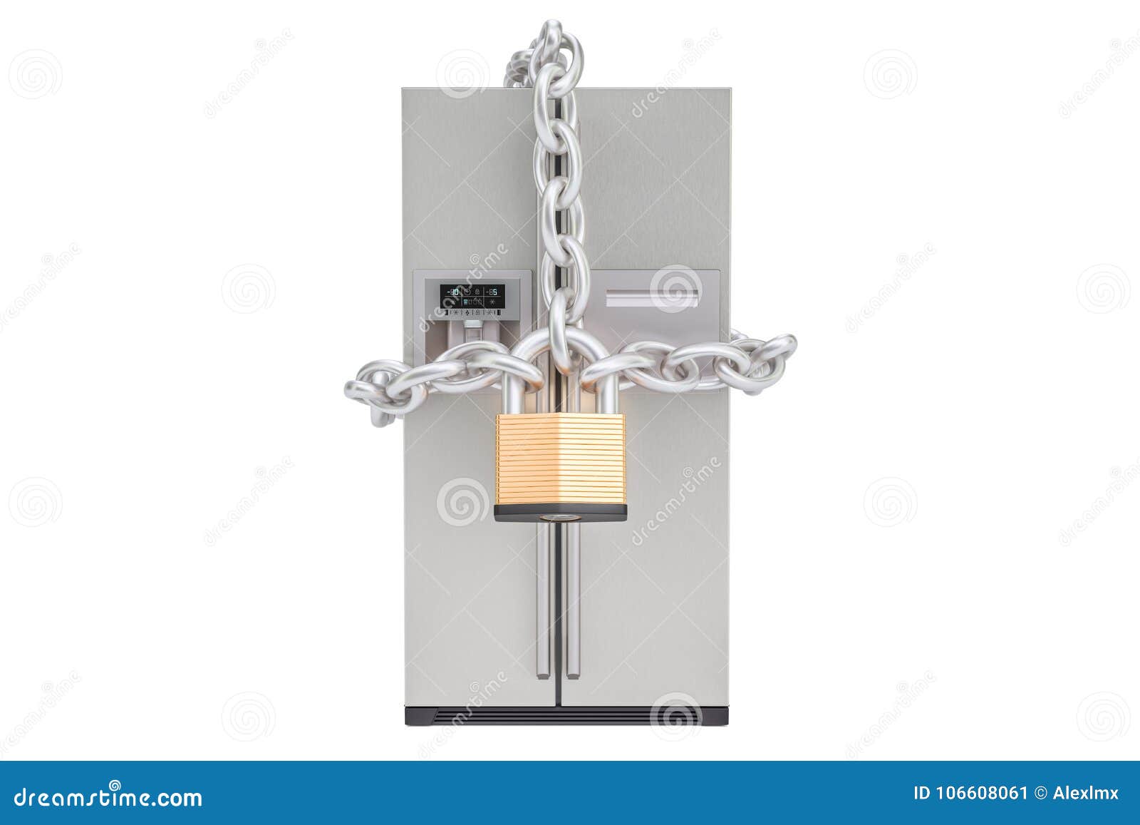 Modern Fridge with Chain and Padlock, Diet Concept. 3D Rendering Stock ...