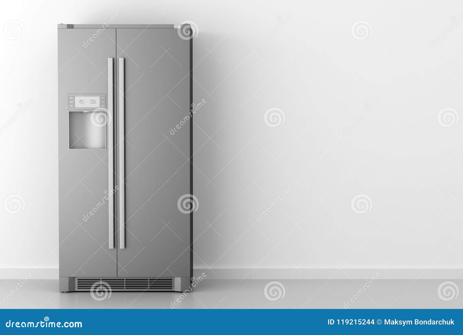 Modern Fridge in Front of White Wall Stock Illustration - Illustration ...