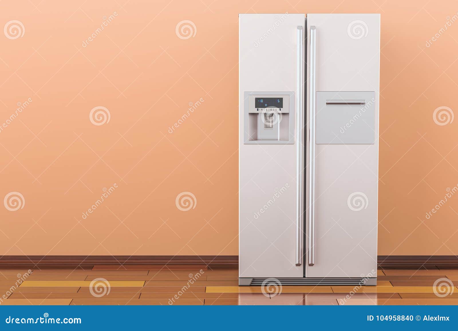 Modern Fridge with Side-by-side Door System in the Room, 3D Rend Stock ...