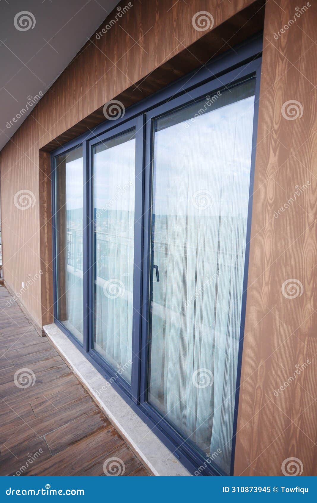 Modern Front Window with Thin Curtains and House Walls from the Outside ...