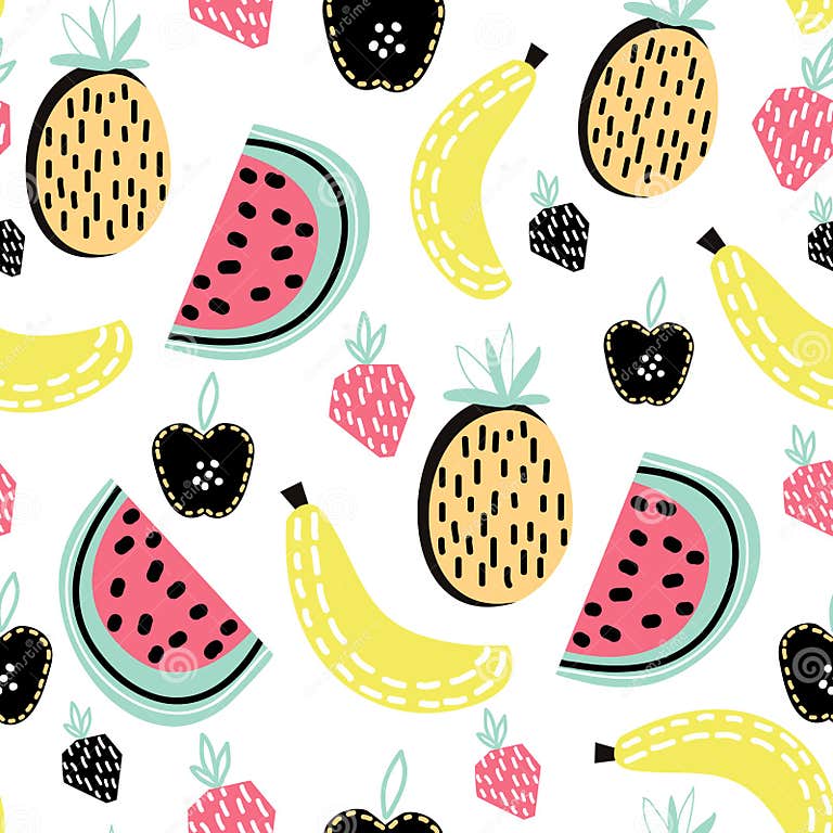 Modern Fruit Seamless Pattern. Great for Kids Fabric, Textile, Etc ...