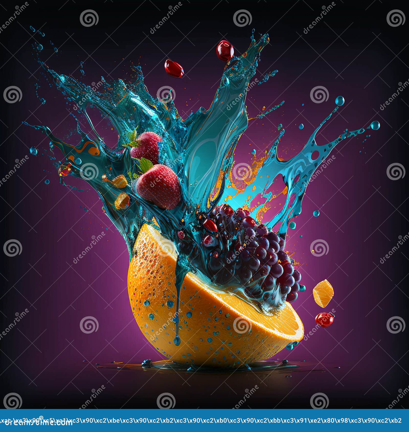 Modern Fruit Splash Concept Art Illustration Stock Illustration ...