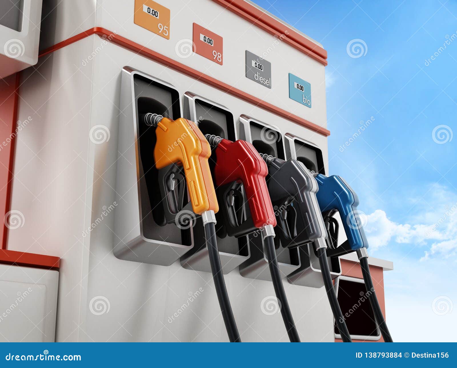 Modern Fuel Pump on Blue Sky Background. 3D Illustration Stock ...