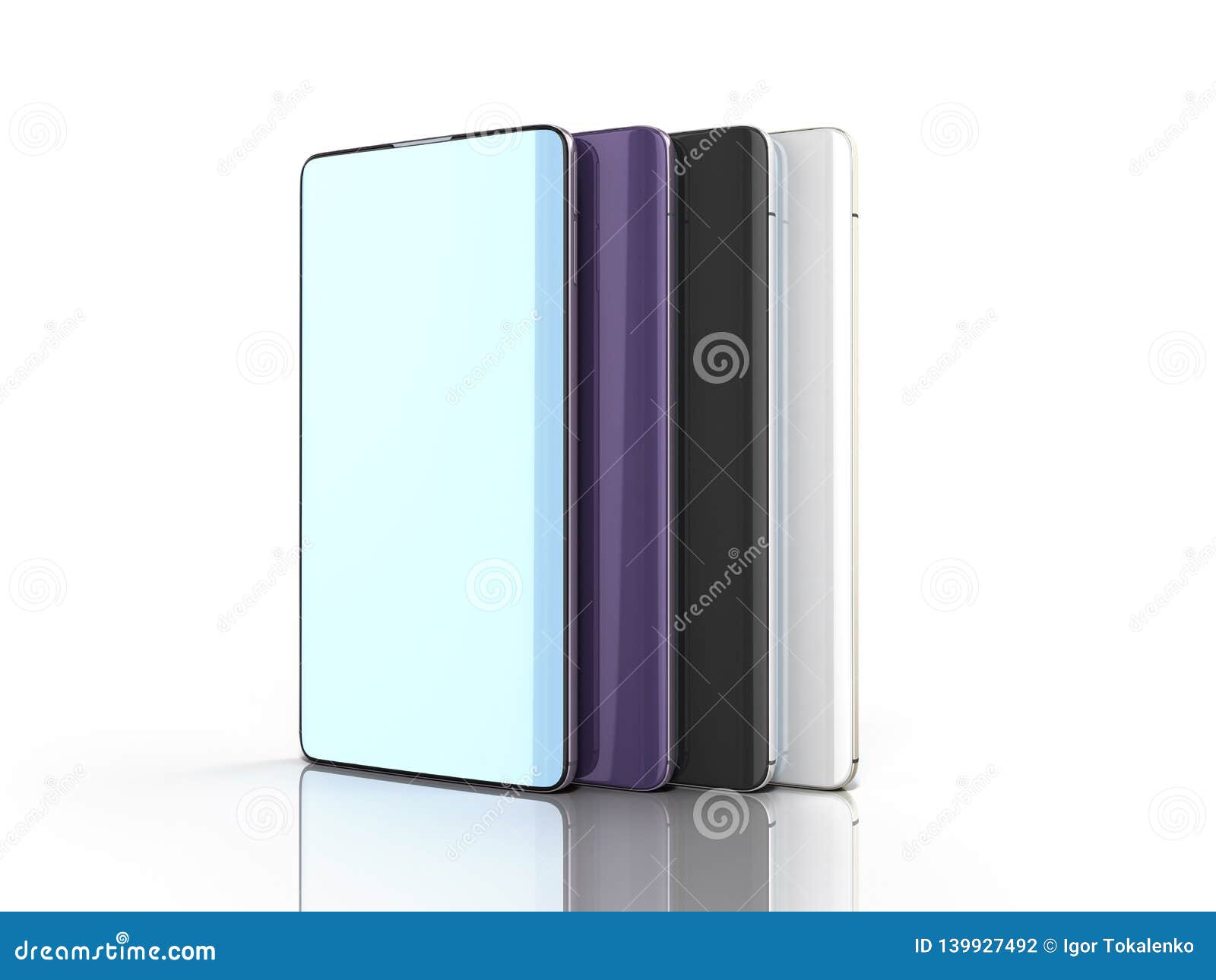 Modern Full Screen Smart Phones Random Color 3d Render on White Stock ...