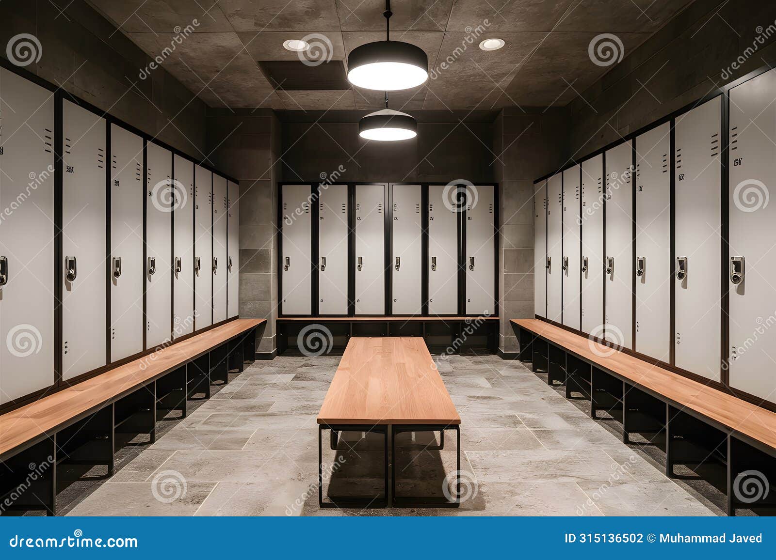Modern Functionality Empty Locker Room with Contemporary Metal Lockers ...