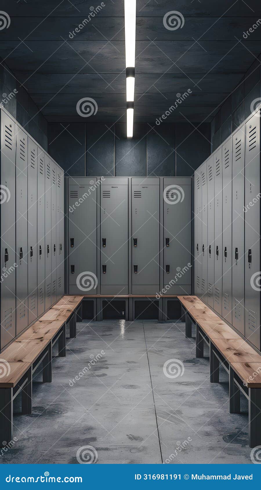 Modern Functionality Empty Locker Room with Contemporary Metal Lockers ...