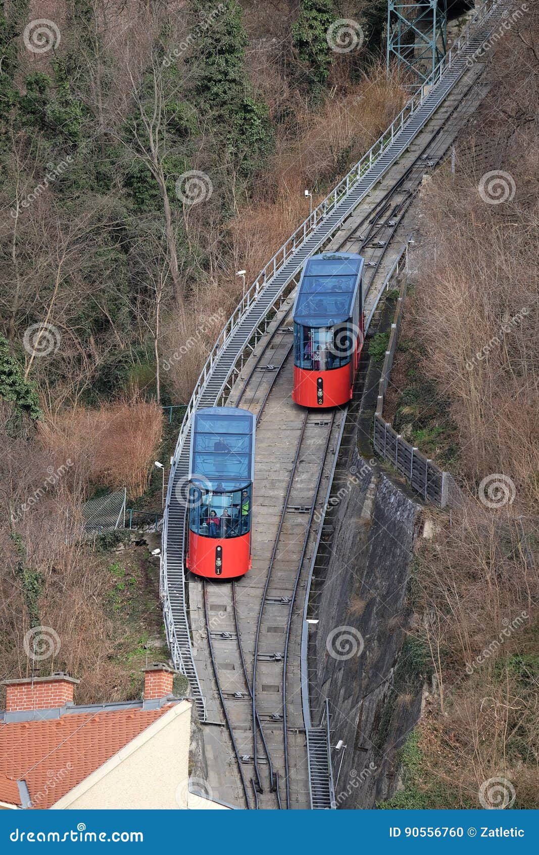 Modern Funicular Railway Crosses Into The Old Town Station In Viseu ...