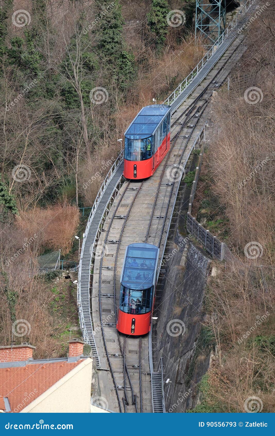 Modern Funicular Railway Crosses Into The Old Town Station In Viseu ...