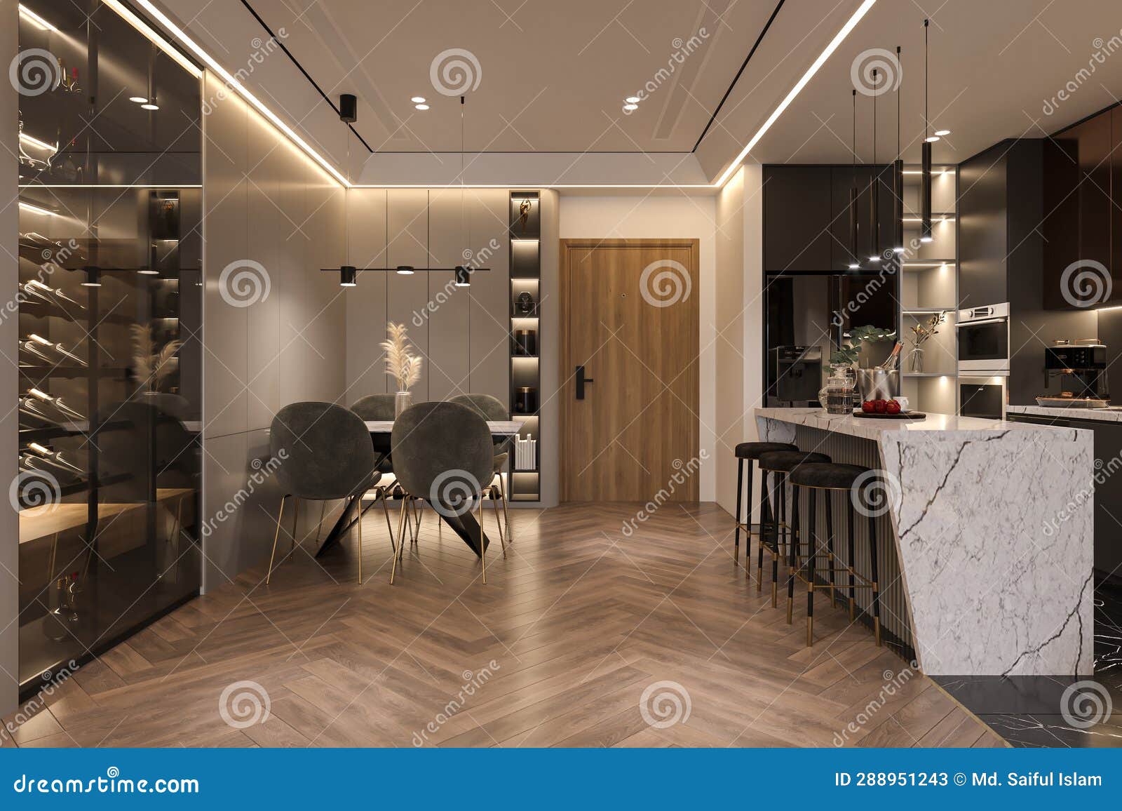 Modern Fusion Combining Dining, Kitchen Spaces with Modern Style, 3D ...