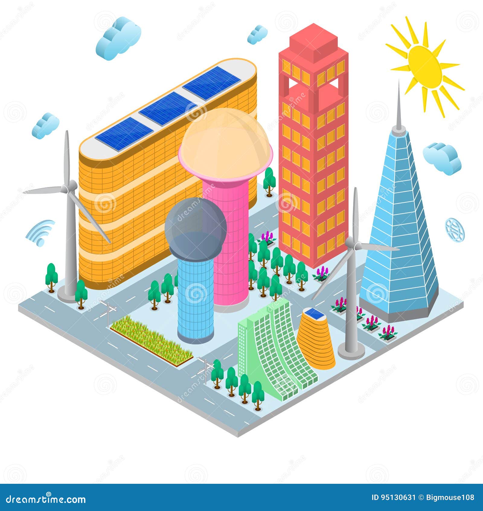 Modern Future Building Eco Concept Isometric View. Vector Stock Vector ...
