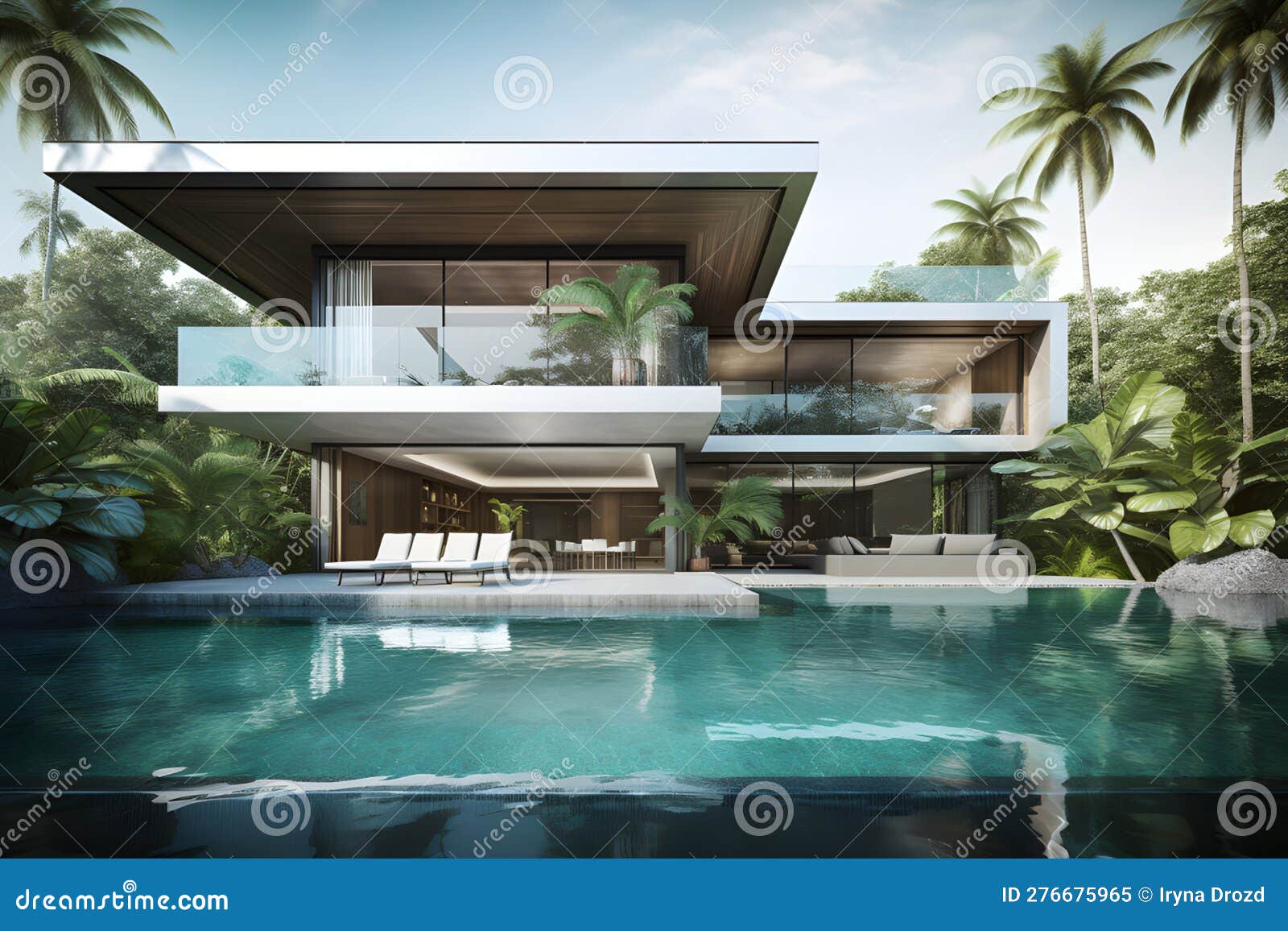 Modern Future Luxury Tropical Villa with a Swimming Pool. Generative AI ...