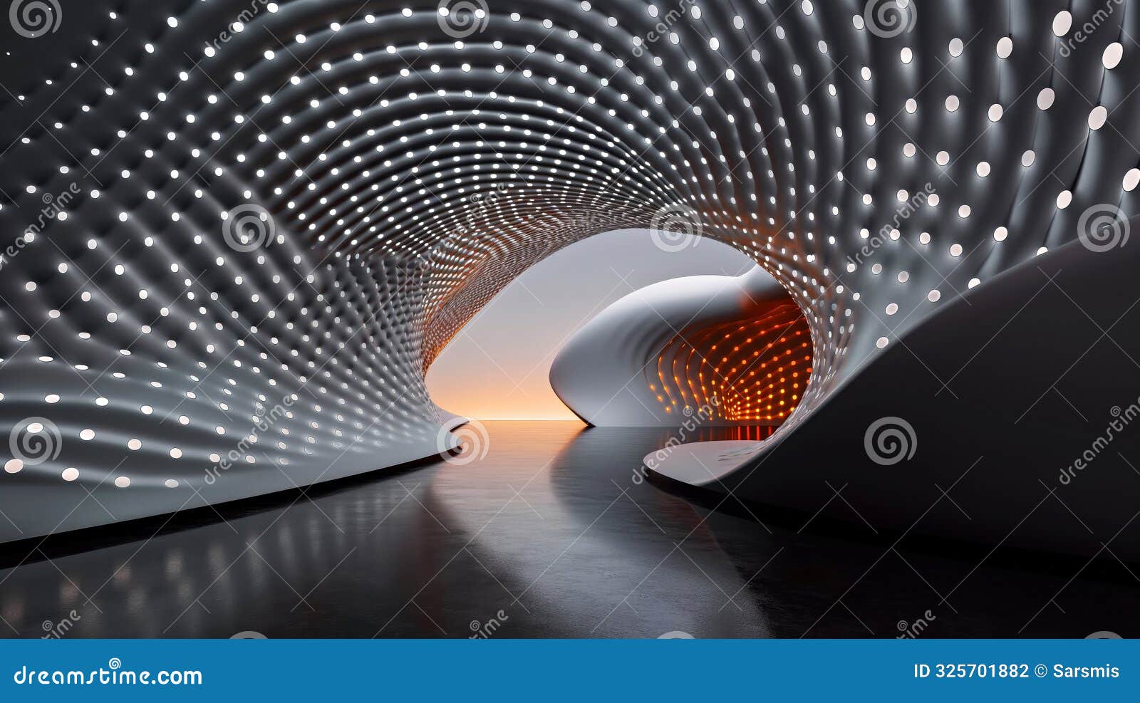 Modern Futuristic Architecture with Illuminated Curved Structure and ...