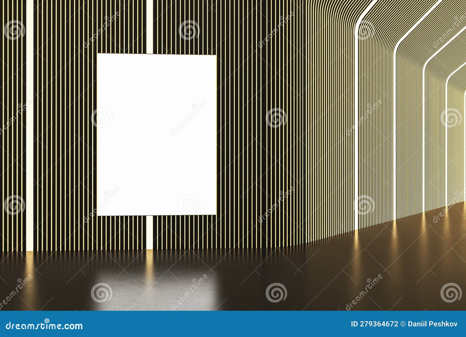 Modern Futuristic Brown Corridor with Empty Mock Up Banner, Reflections ...