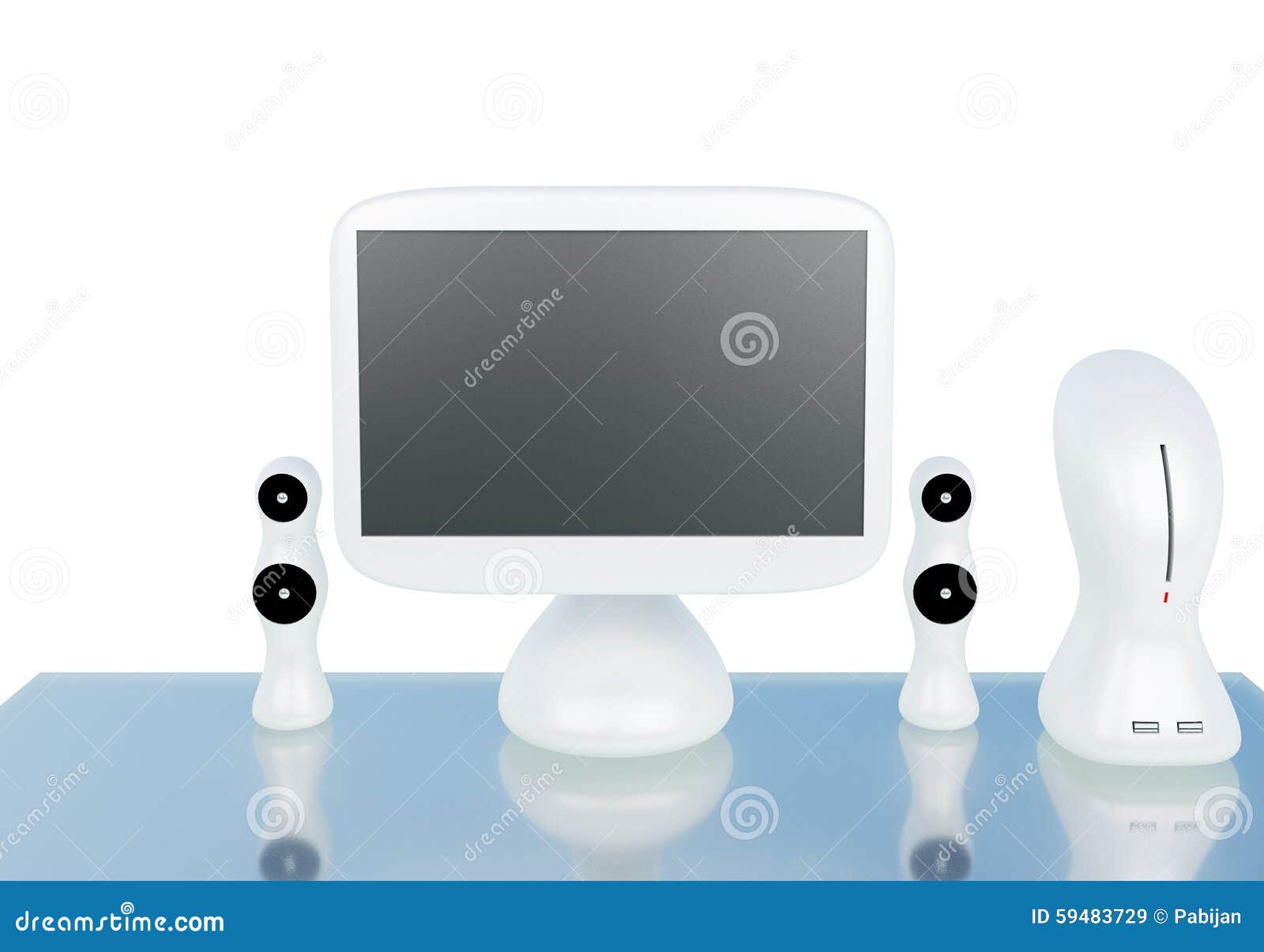 Modern, Futuristic Computer with Monitor and Speakers Stock ...