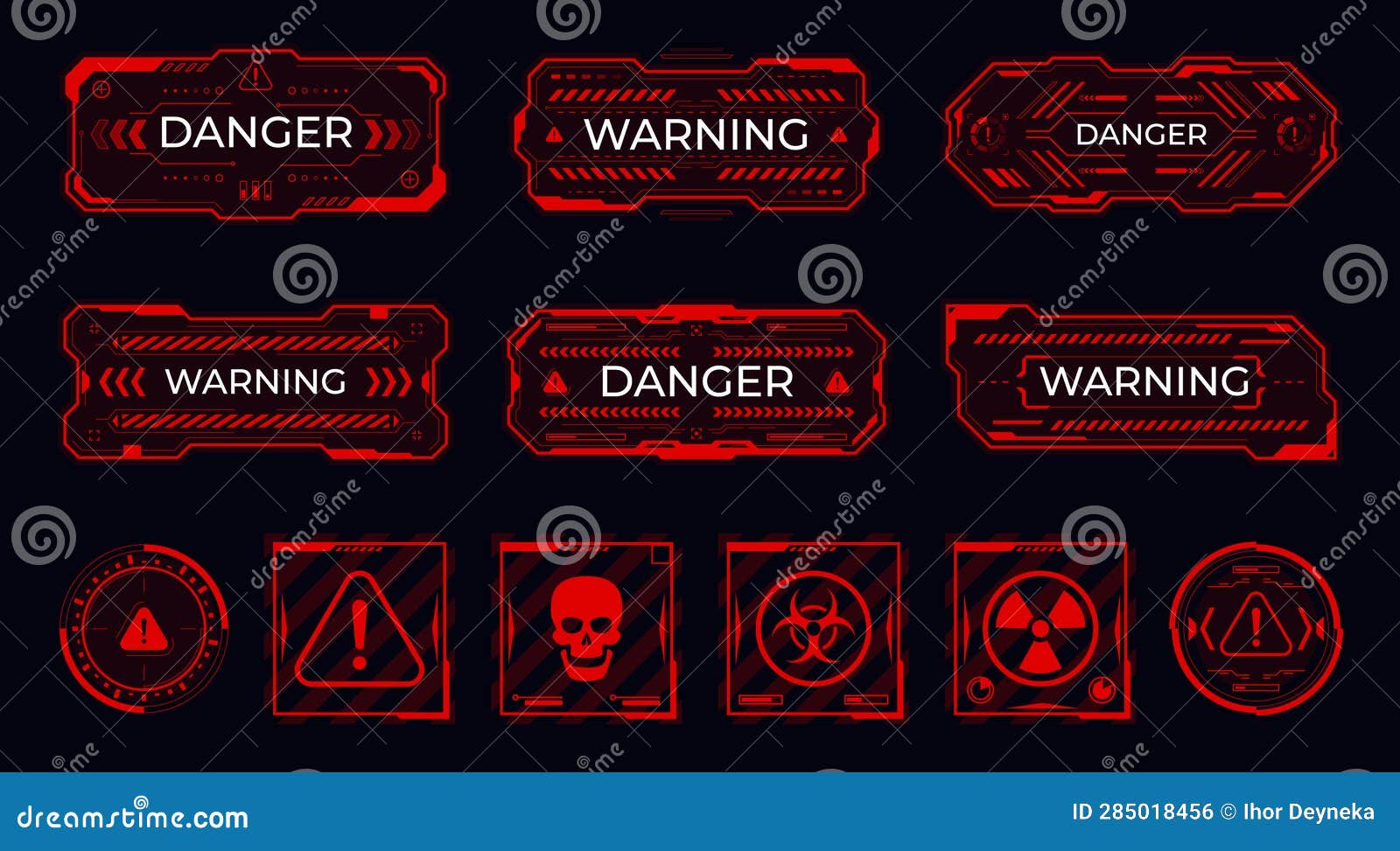 Modern Futuristic Danger Message. Red Frame Template. Pop-ups with a ...