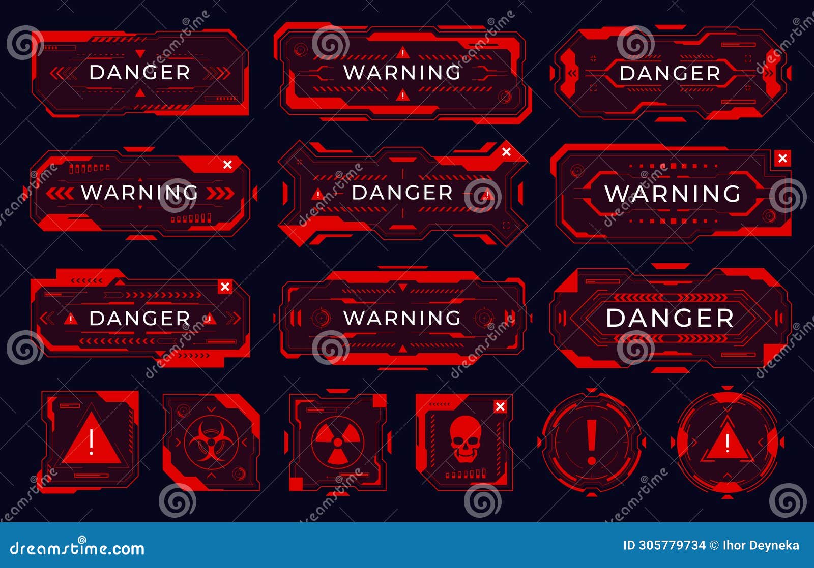 Modern Futuristic Danger Message. Red Frame Template. Pop-ups with a ...