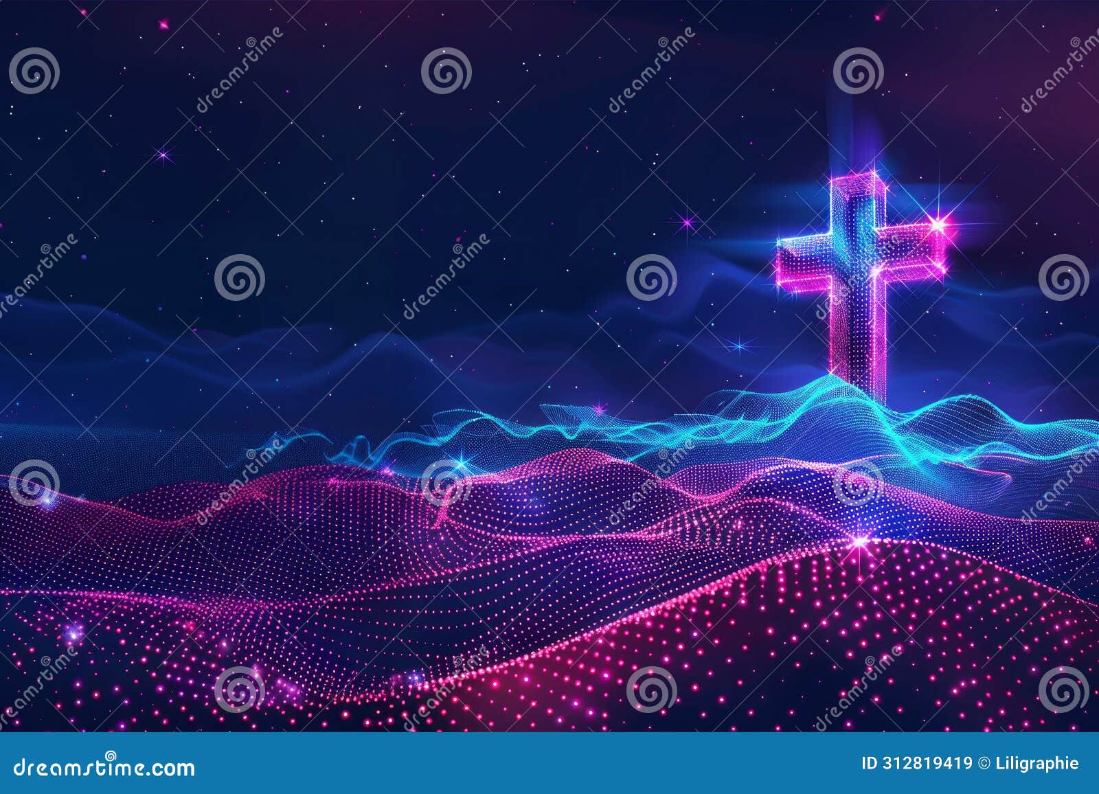 Modern Futuristic Easter Concept. Digital Representation Of Cross With ...