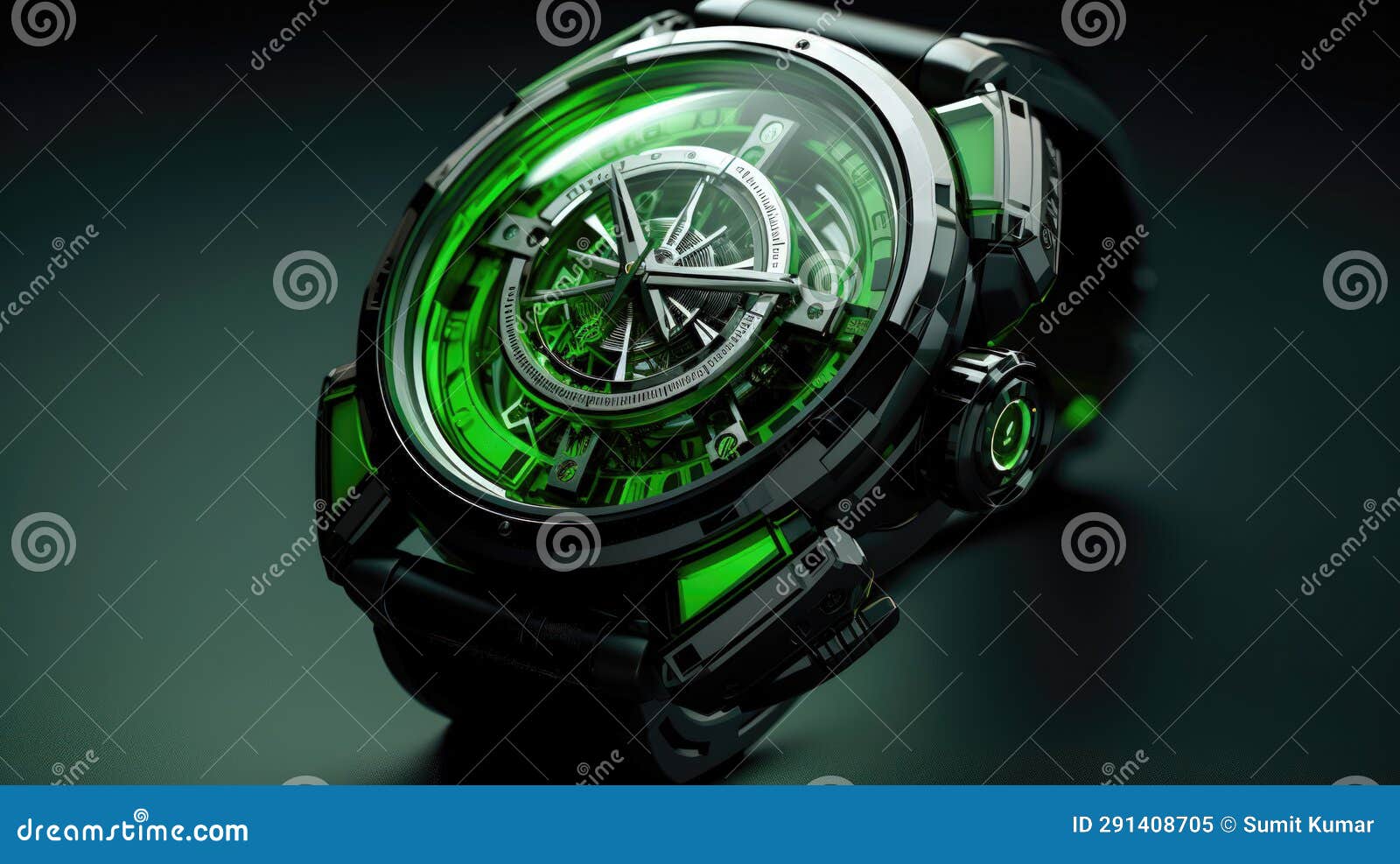 Modern and Futuristic Green Light Luxury Unique Watch with Black Script ...